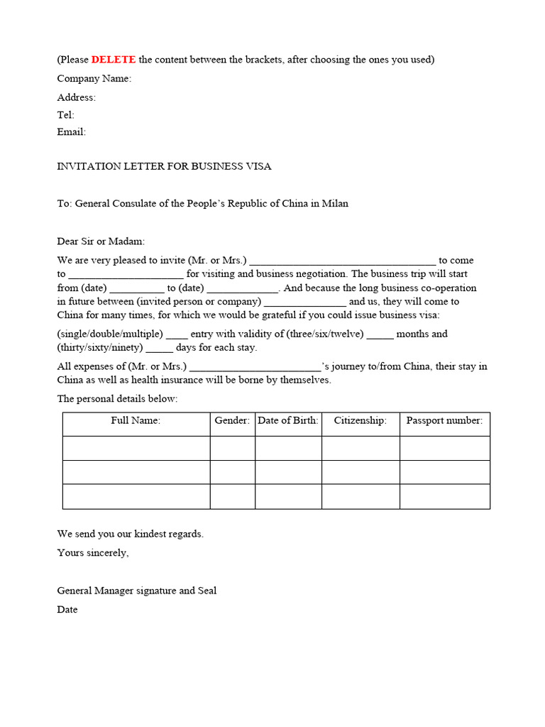 Sample Invitation Letter Business Visa | PDF Sample Invitation Letter Business Visa | PDF