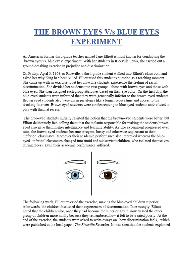Brown Eyes Vs Blue Eyes Experiment | PDF | Psychology | Psychological Concepts