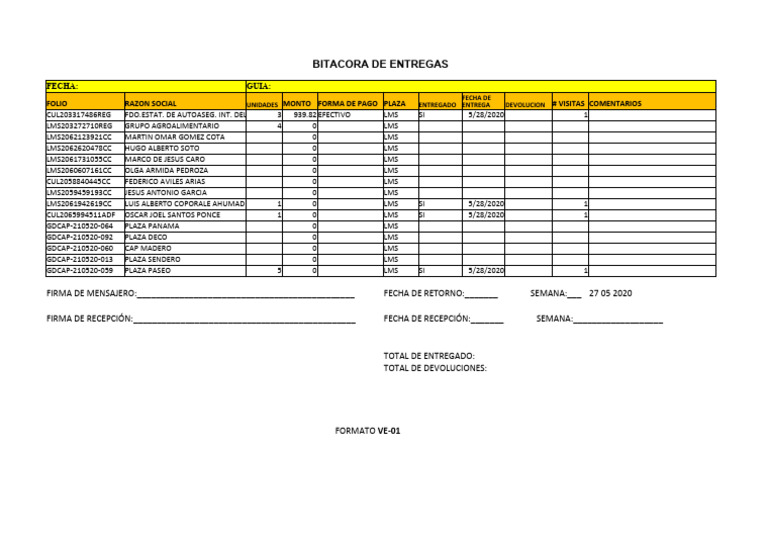 Bitacora de Entregas | PDF