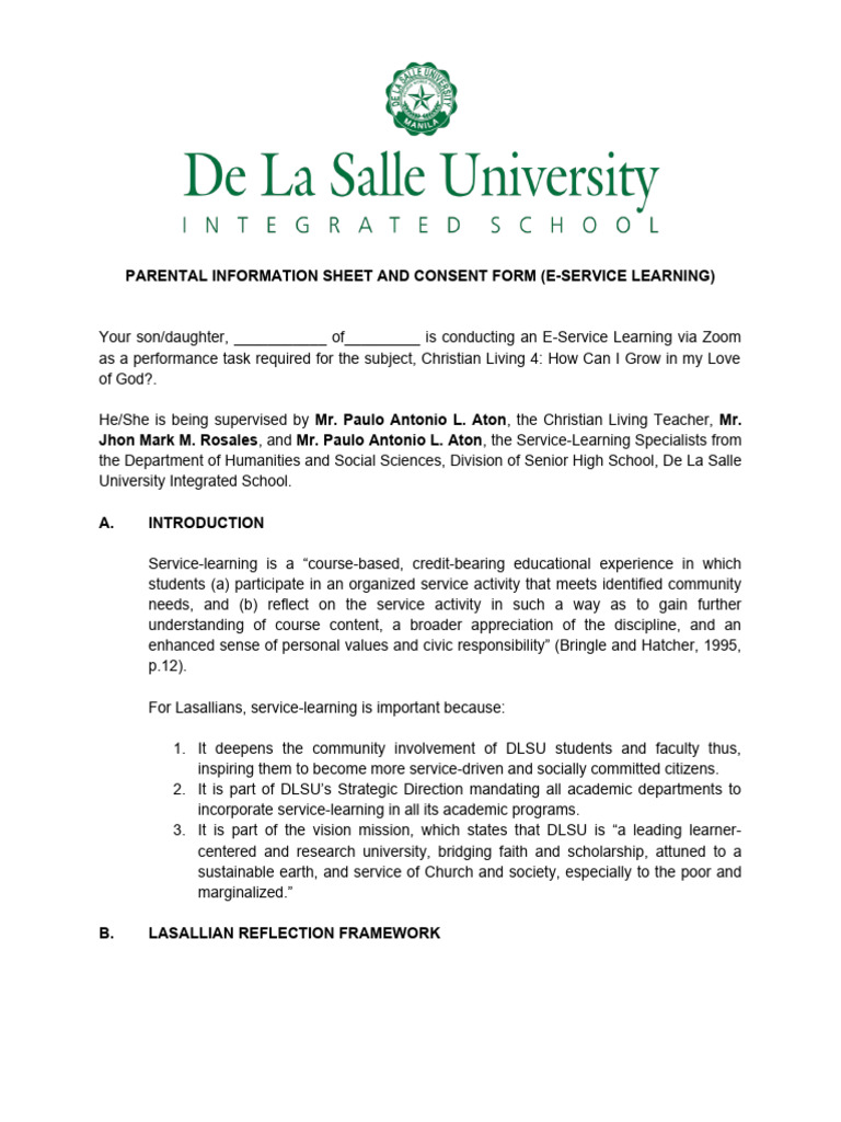 Parental Information Sheet and Conset Form | PDF