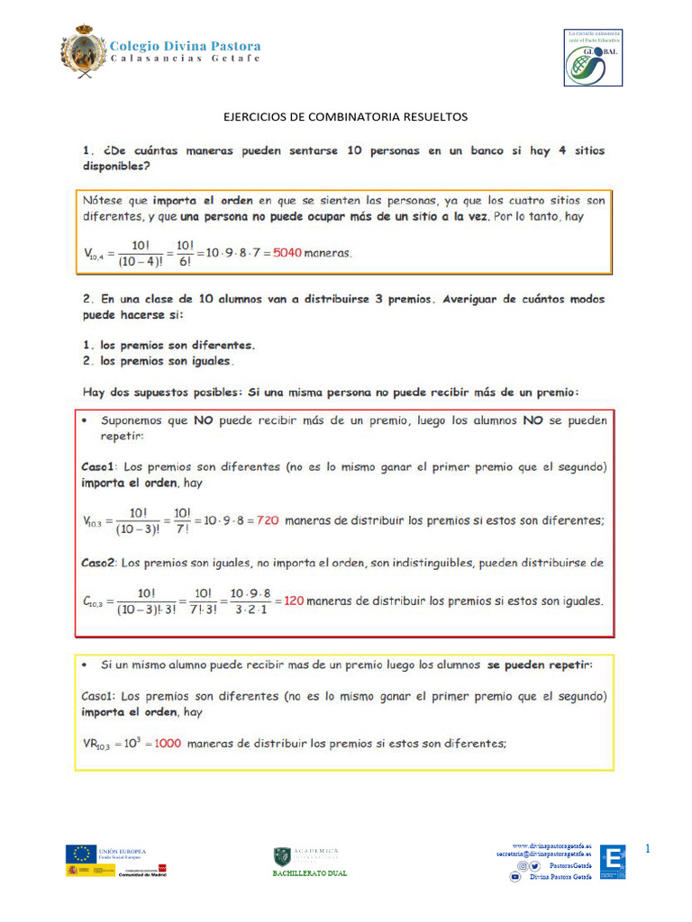 Ejer. Combinatoria Con Solucion. 2 | PDF