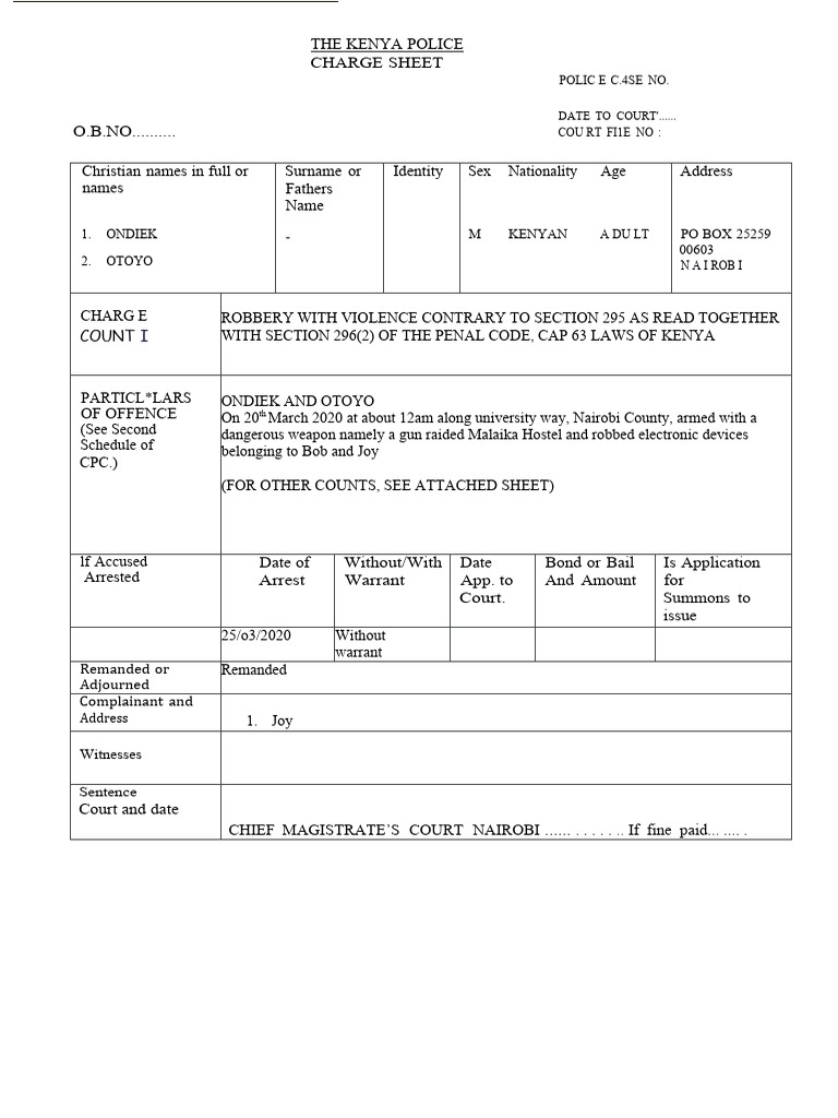 Charge Sheet Sample Me | PDF | Bail | Robbery