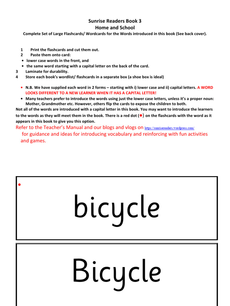 Sunrise Readers Book 3 Flashcards Guide | PDF | Language Arts & Discipline