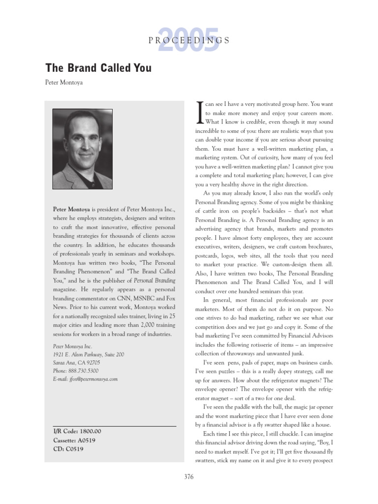 The Brand Called You | Download Free PDF | Brand | Sales