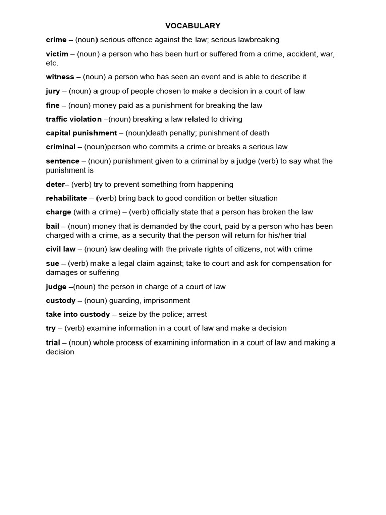 Legal Vocabulary for Criminal Justice | PDF | Politics | Law
