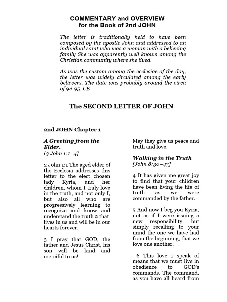 2nd and 3rd John | PDF | Jesus | Christian Church