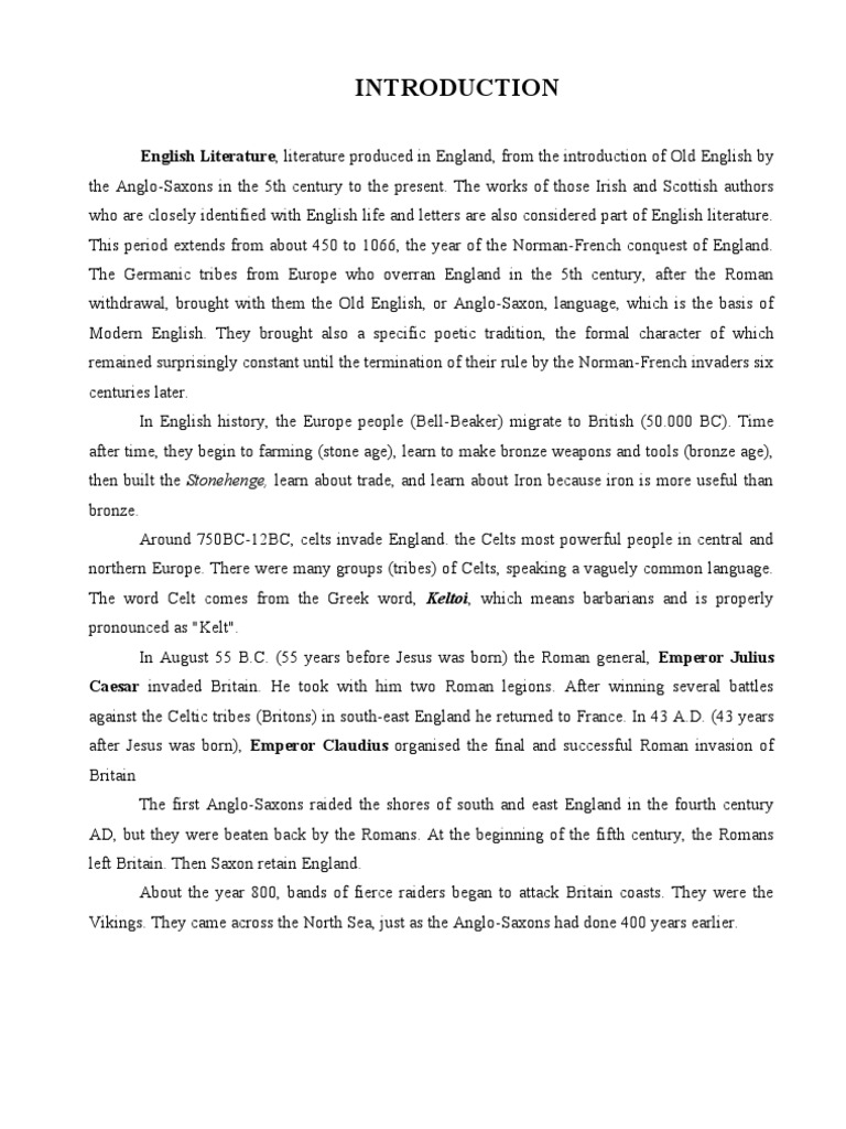 English Literature, Literature Produced in England, From The ...