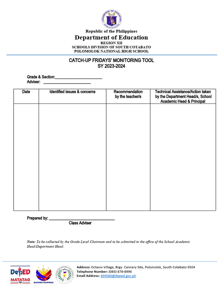 Catch Up Fridays Monitoring Tool | PDF