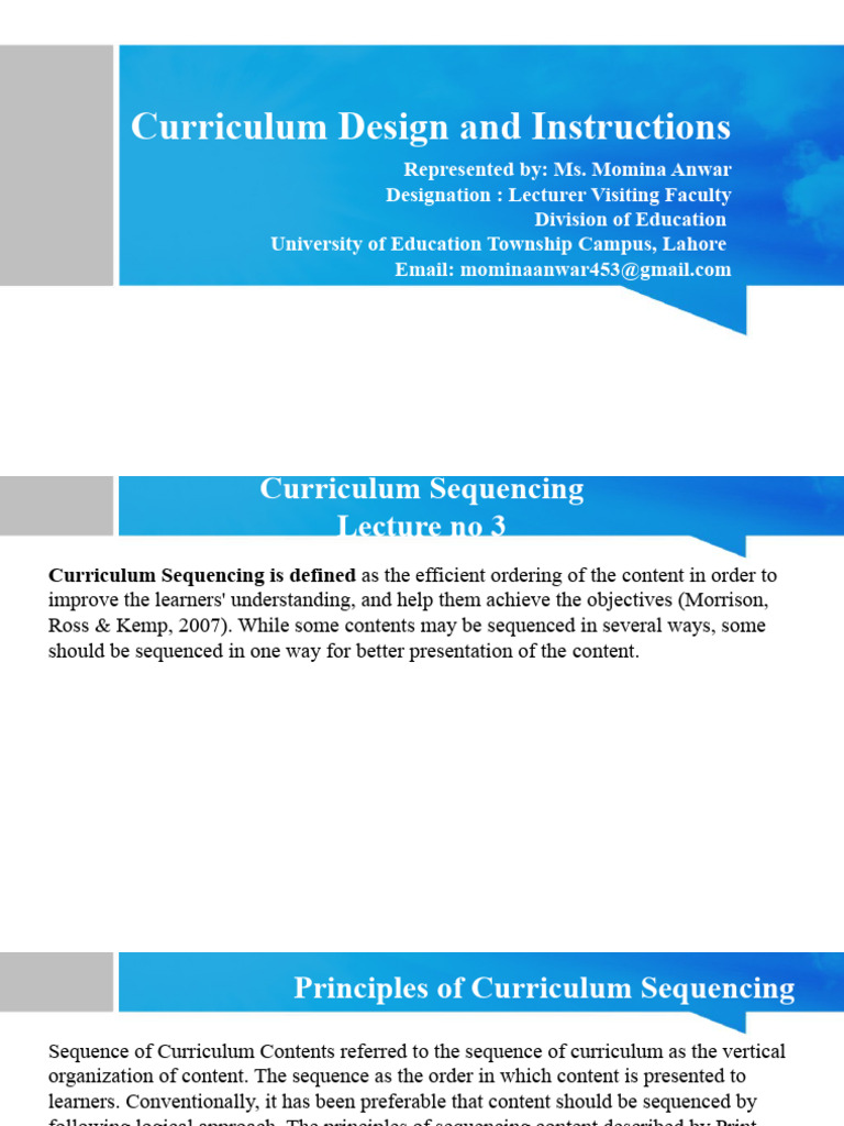 Curriculum Design and Instructions Lecture No 3 | PDF | Curriculum | Learning