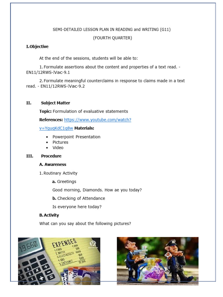 Cot Reading and Writing | PDF