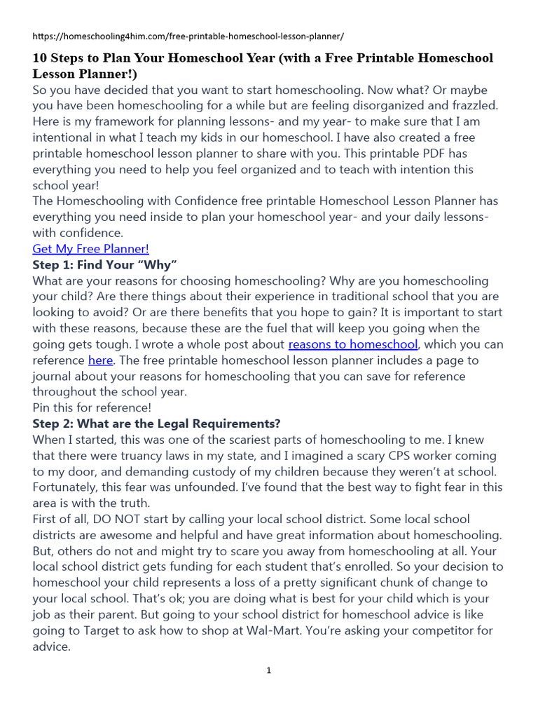 10 Steps To Plan Your Homeschool Year Pdf