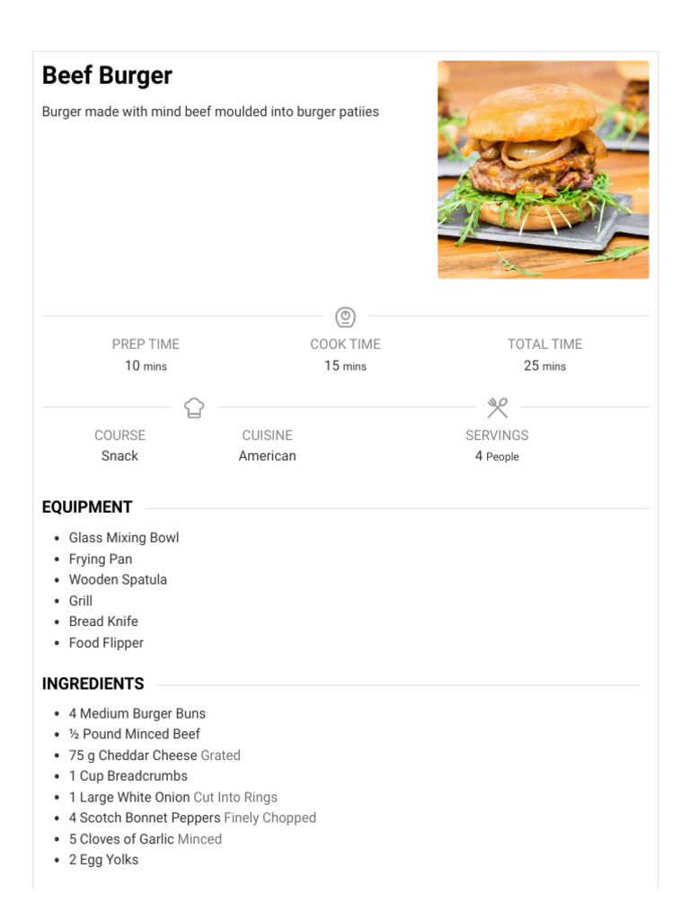 Beef Burger - Telande World | PDF