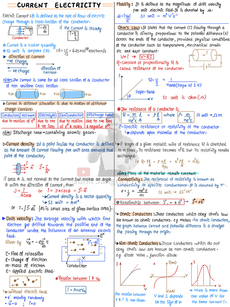 1 Page Notes Current Electricity | PDF | Electrical Resistivity And ...