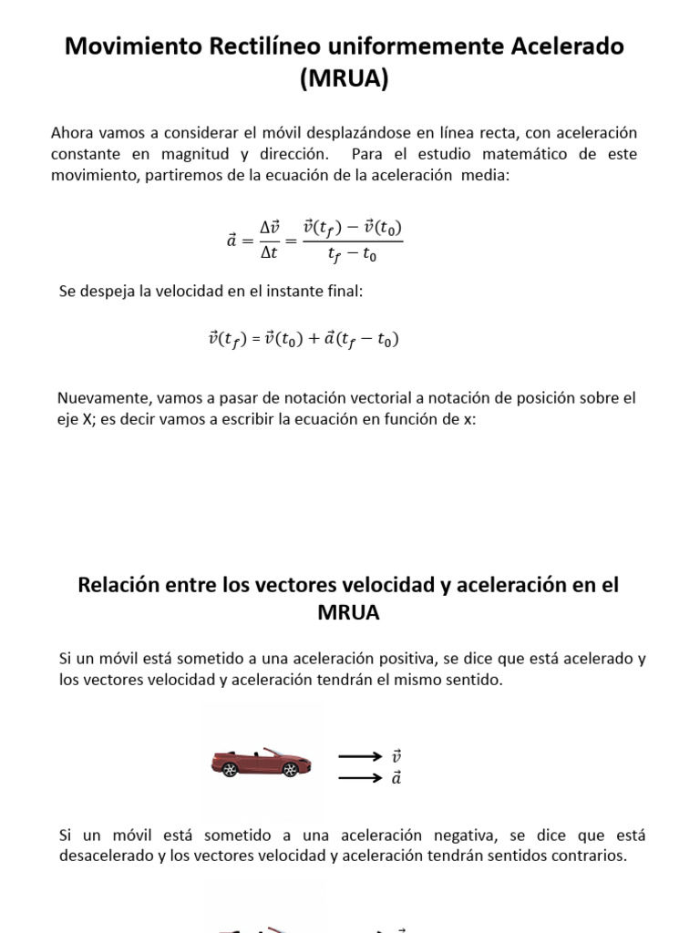 Ecuaciones y Ejemplos de MRUA | PDF | Aceleración | Velocidad