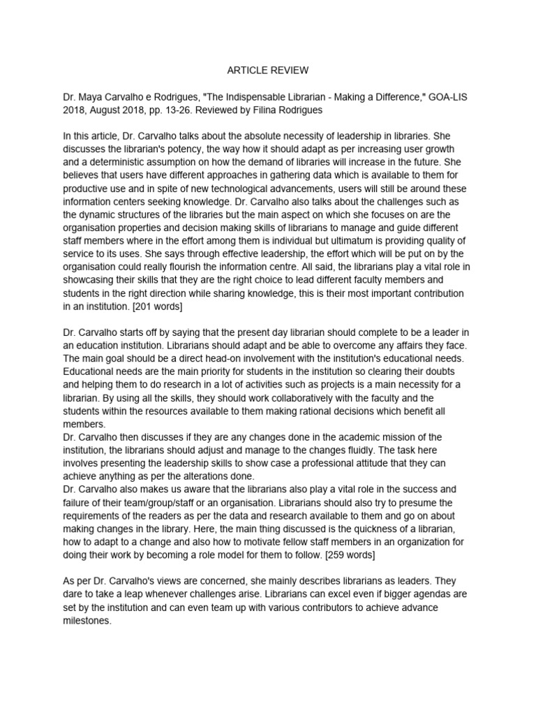 Article Review | PDF | Librarian | Leadership