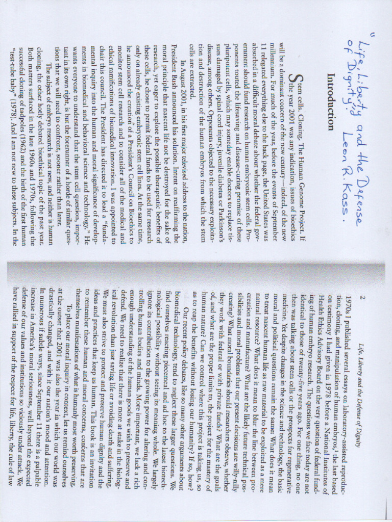 Life, Liberty and The Defence of Dignity. Leon R. Kass | PDF