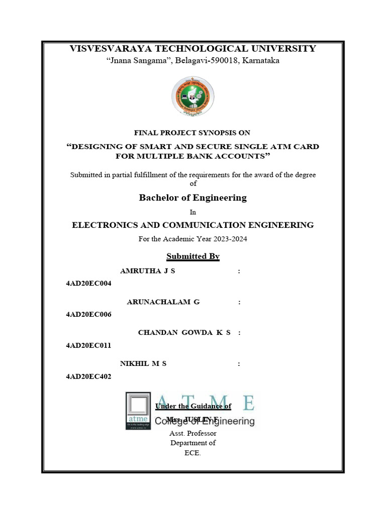 Final Year Project Synopsis 2023 | PDF | Automated Teller Machine ...