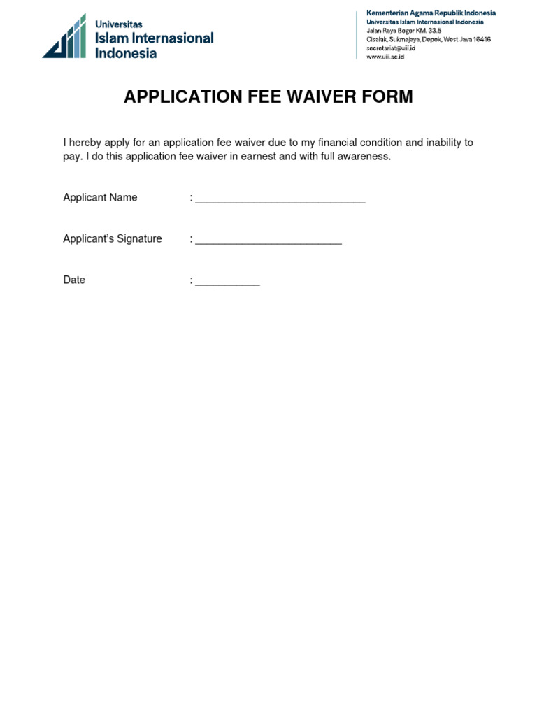Application Fee Waiver Form | PDF | Finance & Money Management | Law