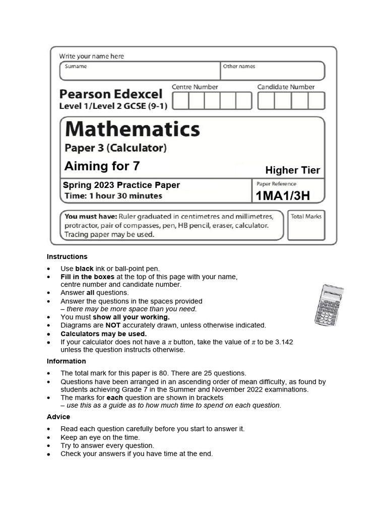 Aiming for Grade 7: Spring 2023 Maths Paper | PDF | Significant Figures ...