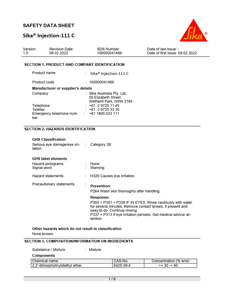 Sika® Injection-111 C SDS | PDF