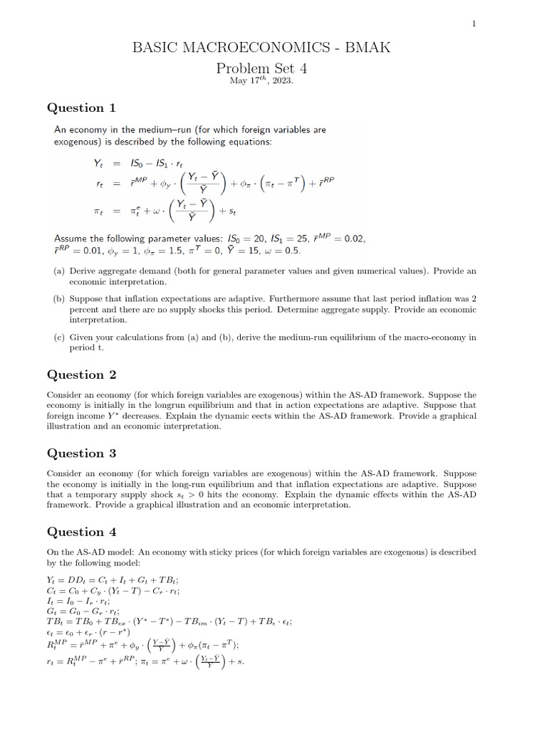BMAK 2023 Problem Set 4 MAY19TH | PDF | Inflation | Economies