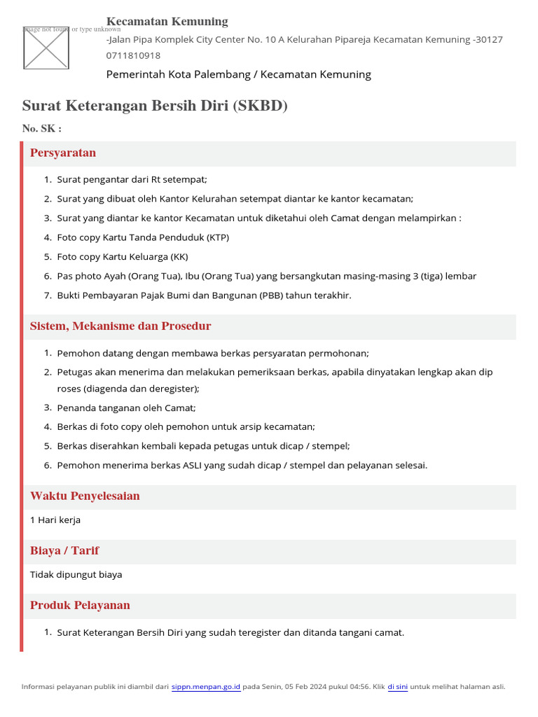 Unduh Standar Pelayanan - Surat Keterangan Bersih Diri (SKBD) | PDF ...