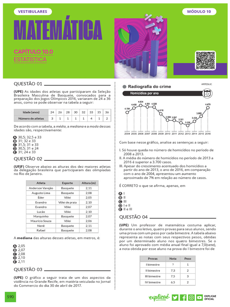 10 Estatistica Exercicios Vestibulares PDF | PDF 10 Estatistica Exercicios Vestibulares PDF | PDF