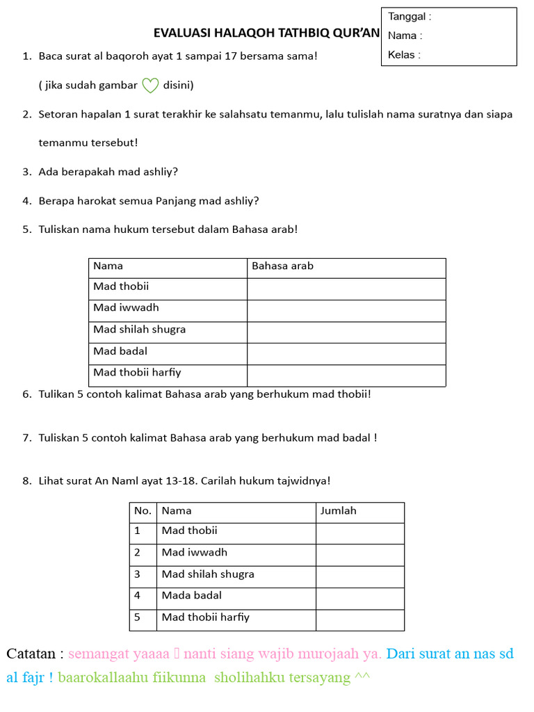 Evaluasi Halaqoh Tathbiq Quran | PDF