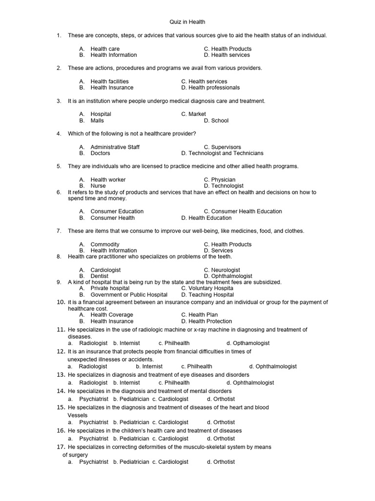 Quiz 1 Health q1 | PDF