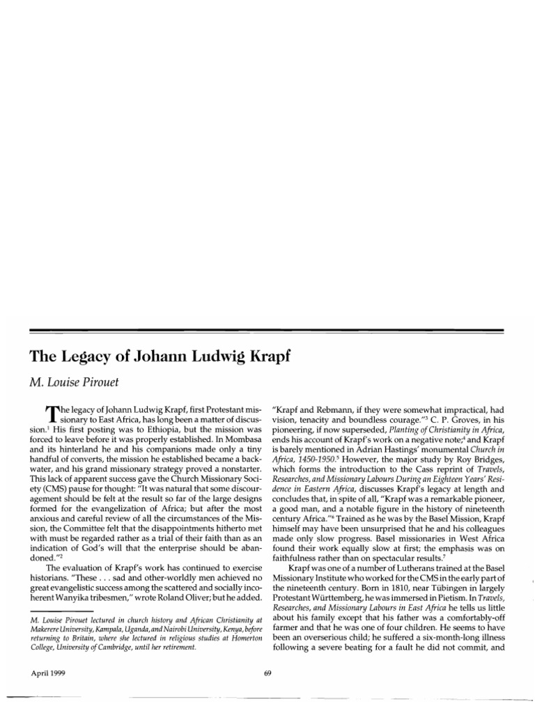 The Legacy of Johann Ludwig Krapf: Louise Pirouet | PDF
