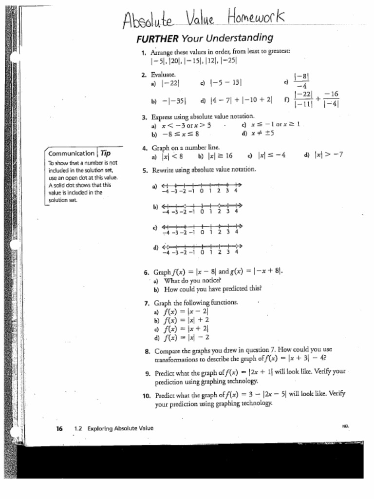 Absolute Value Homework | PDF