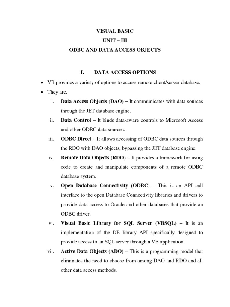Vb Unit Iii Data Access Options With You Pdf Databases Information Retrieval 4064