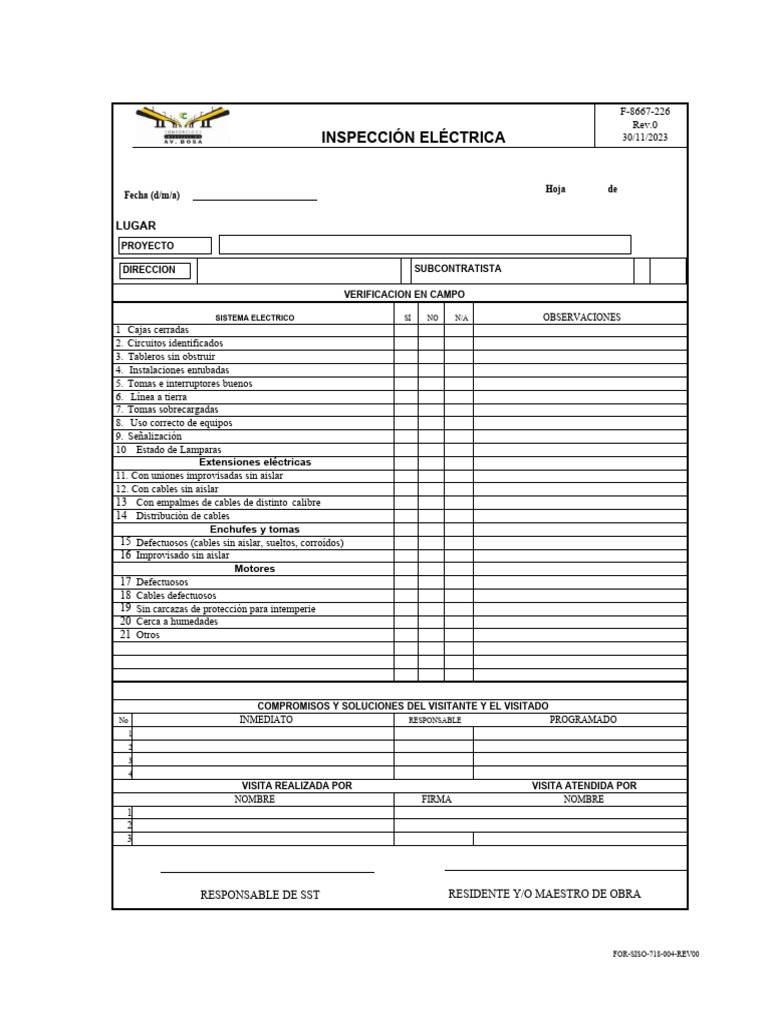F-8667-226. Formato Inspeccion Electrica Rev.0 | PDF