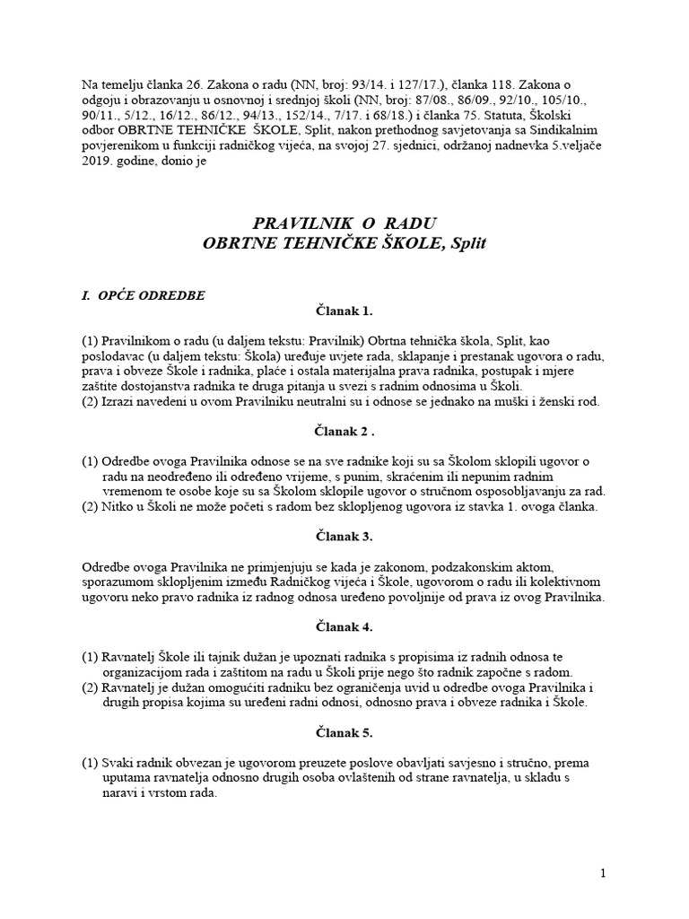 Pravilnik o Radu - 2019 | PDF