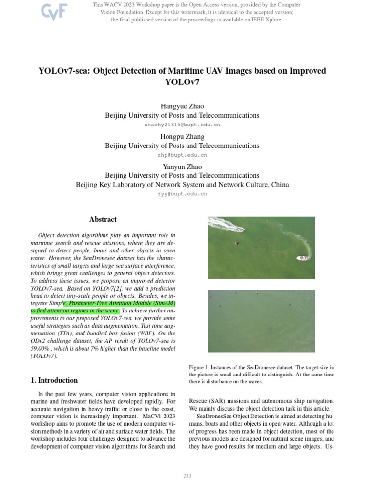 Zhao YOLOv7-Sea Object Detection of Maritime UAV Images Based On ...