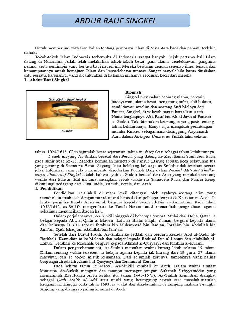 Biografi Abdur Rauf Singkel | PDF | Sejarah | Agama & Spiritualitas