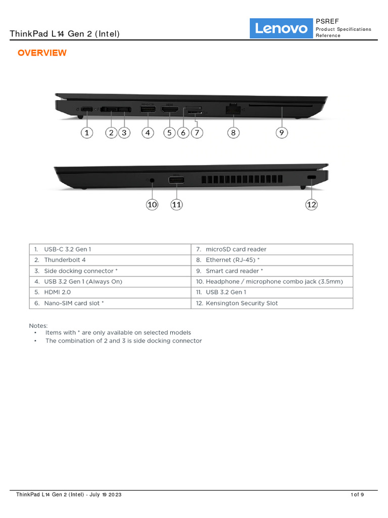 ThinkPad L14 Gen 2 Intel Spec | PDF | Usb | Solid State Drive