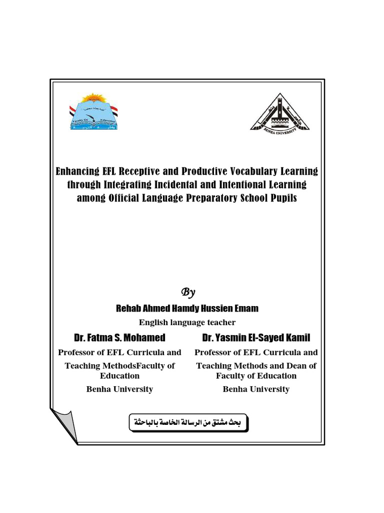 (Productive) Enhancing EFL Receptive and Productive Vocabulary | PDF ...