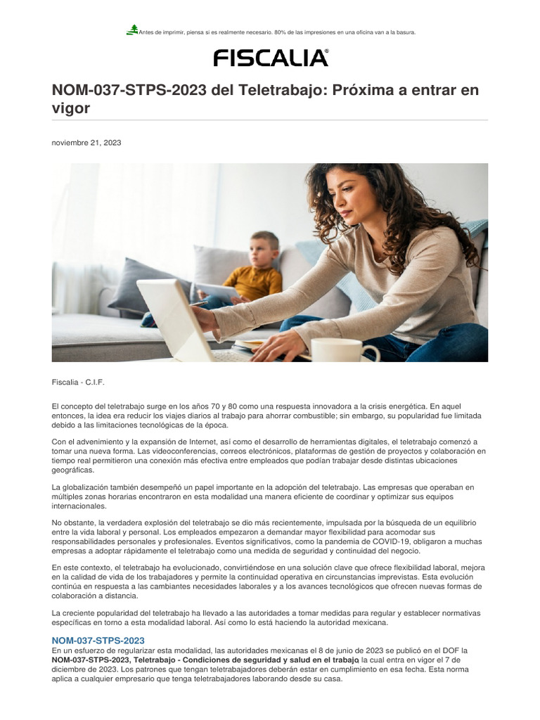 NOM-037-STPS-2023 Del Teletrabajo - Próxima A Entrar en Vigor | PDF