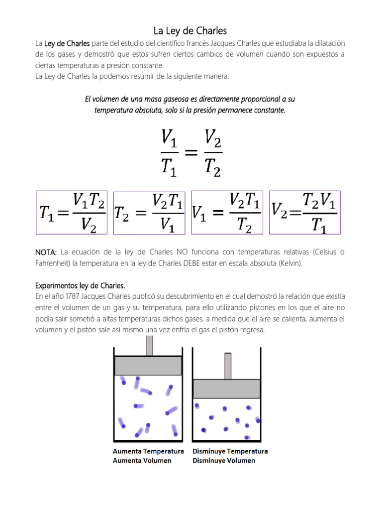 Ejercicios Ley de Charles | PDF | Gases | Temperatura