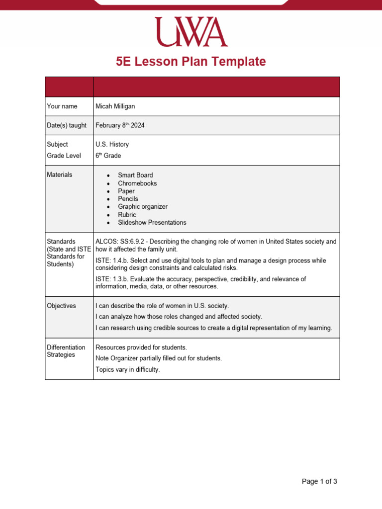 Ed508-5e-Lesson-Plan-Template 1 | PDF | Social Science