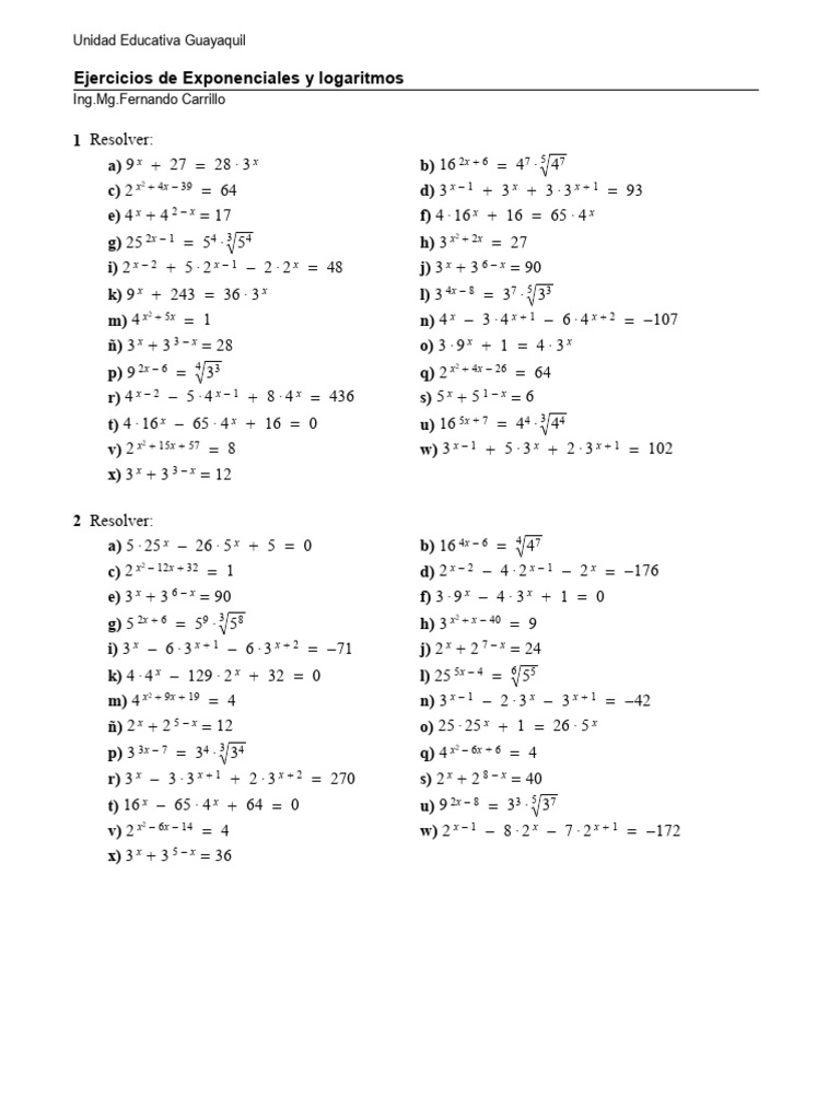 Ejercicios de Exponenciales y Logaritmos | PDF | Teaching Methods & Materials