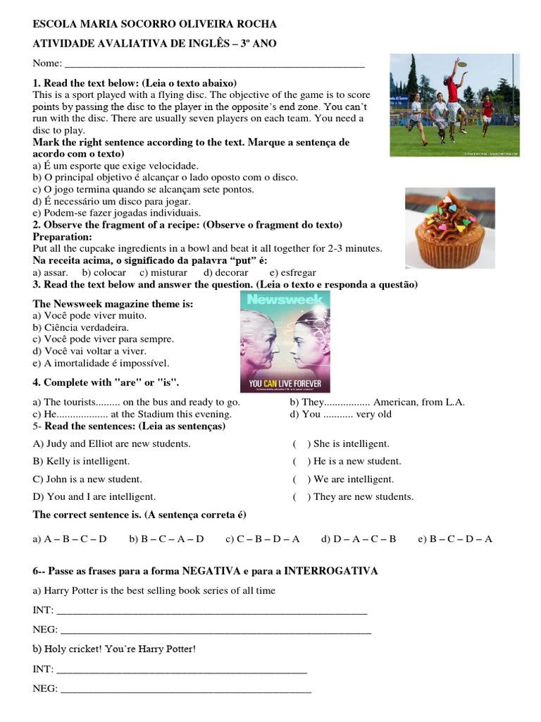 Ativ Avaliativa 3 ano M | PDF