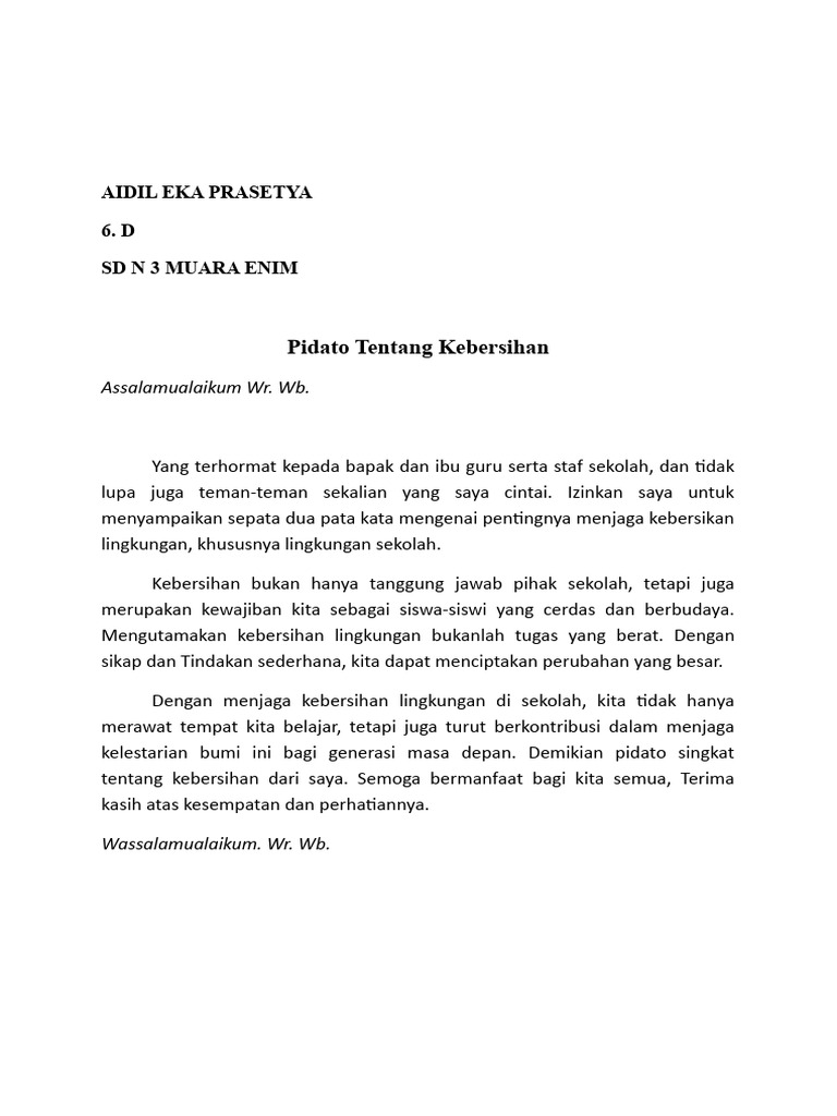 Pidato Tentang Kebersihan | PDF