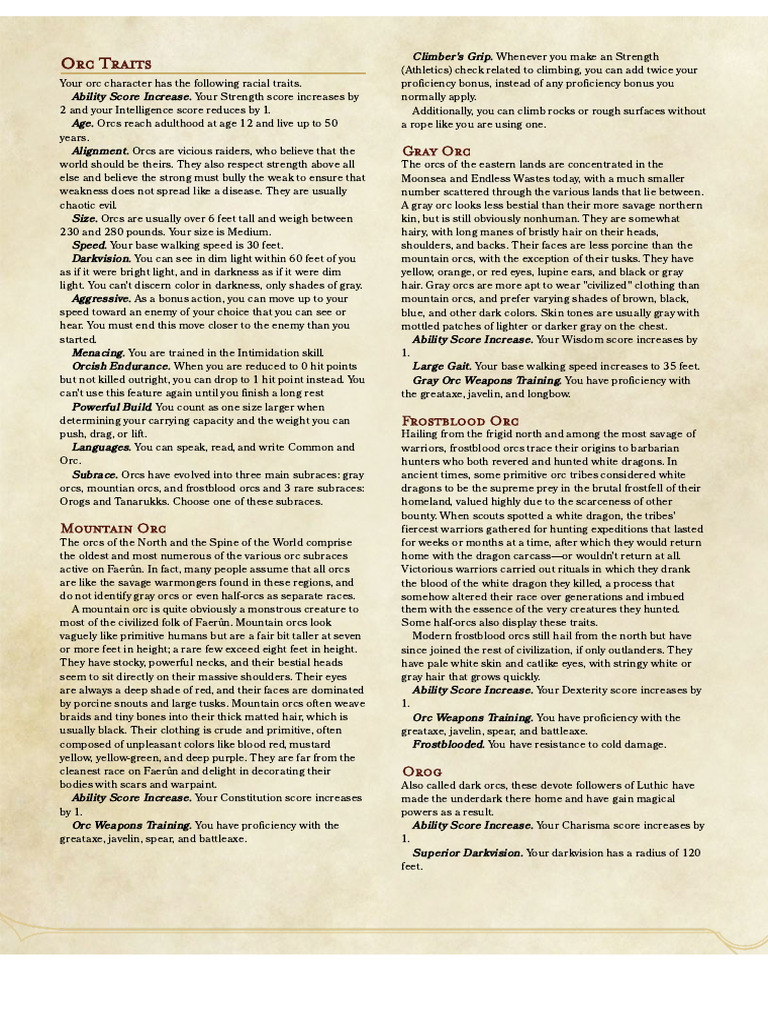 Orcs and Half Orcs Reworked - The Homebrewery | PDF | Law