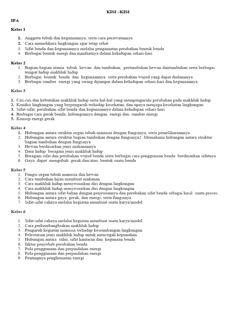 Kisi-Kisi Ipa | PDF