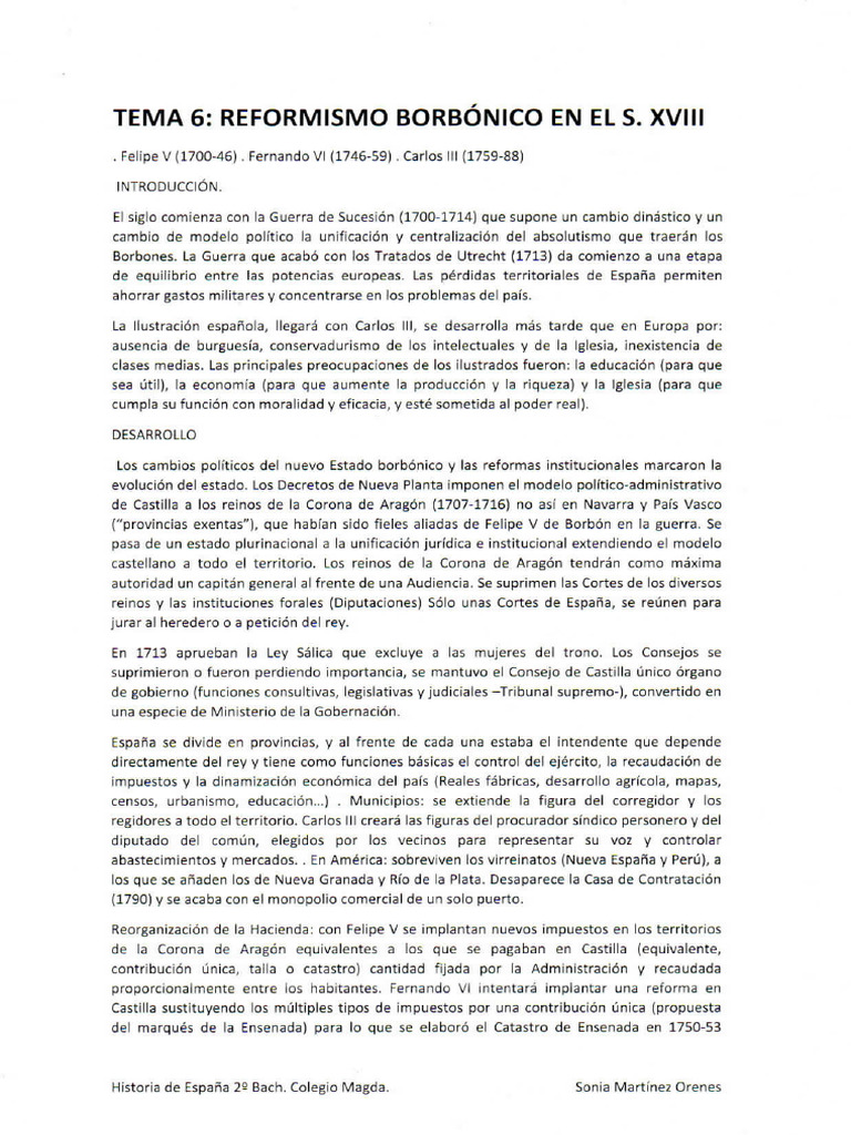 Tema 6 Reformismo Borbonico S.xviiI | PDF