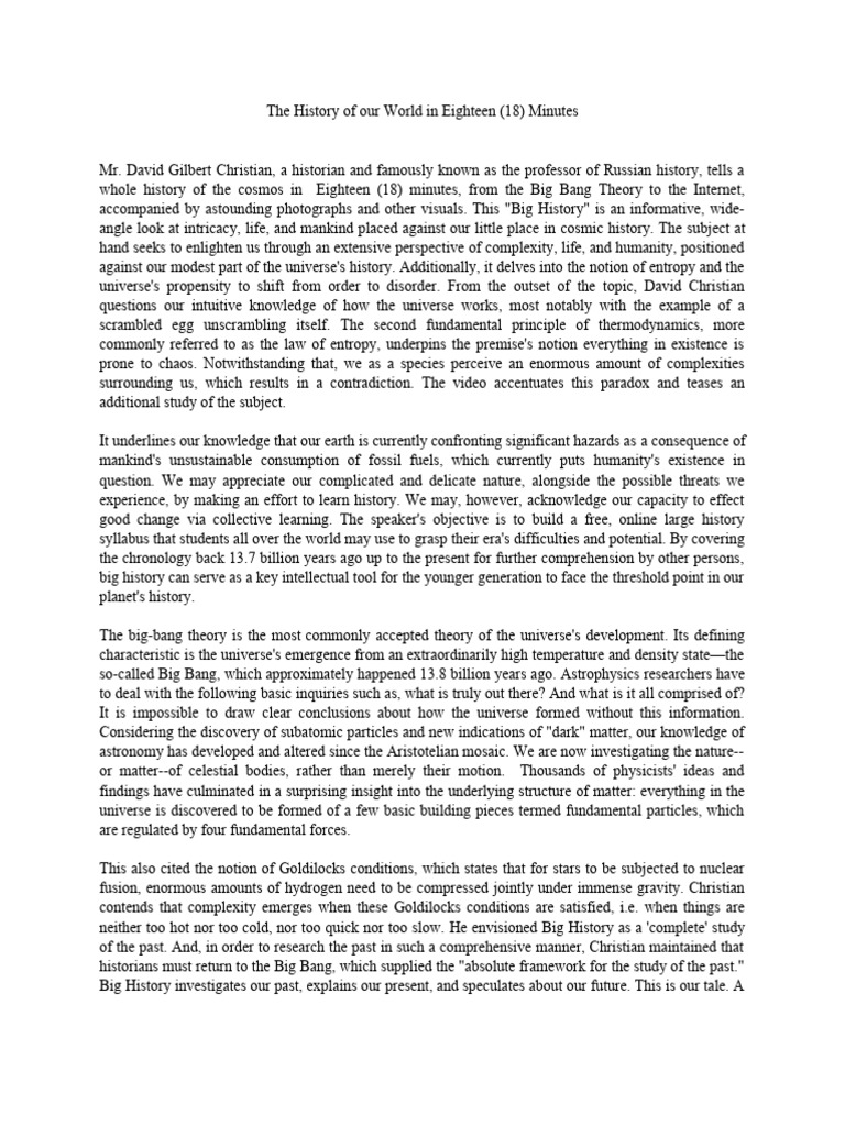 The History of Our World in Eighteen (18) Minutes | PDF