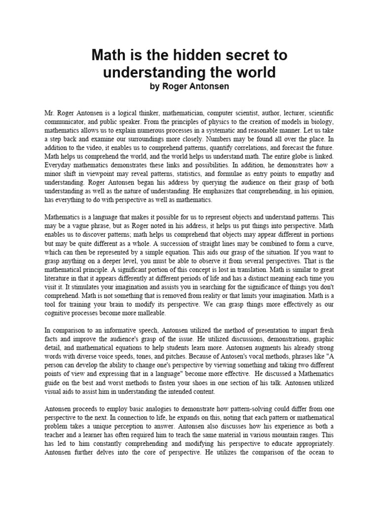 Math: Key to Understanding Perspectives | PDF | Mathematics | Imagination