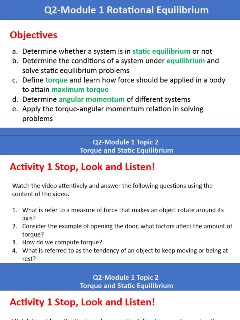 Q2 Module 1 Rotational Equilibrium | PDF
